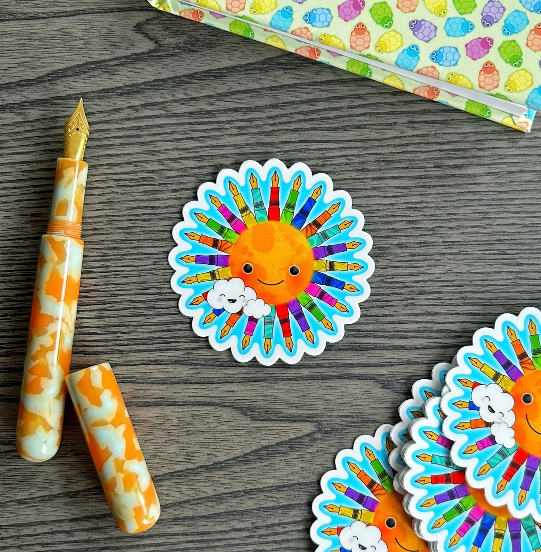 Pen Sun - Fountain Pen Vinyl Sticker - Happy Rainbow Sunshine Pens ...