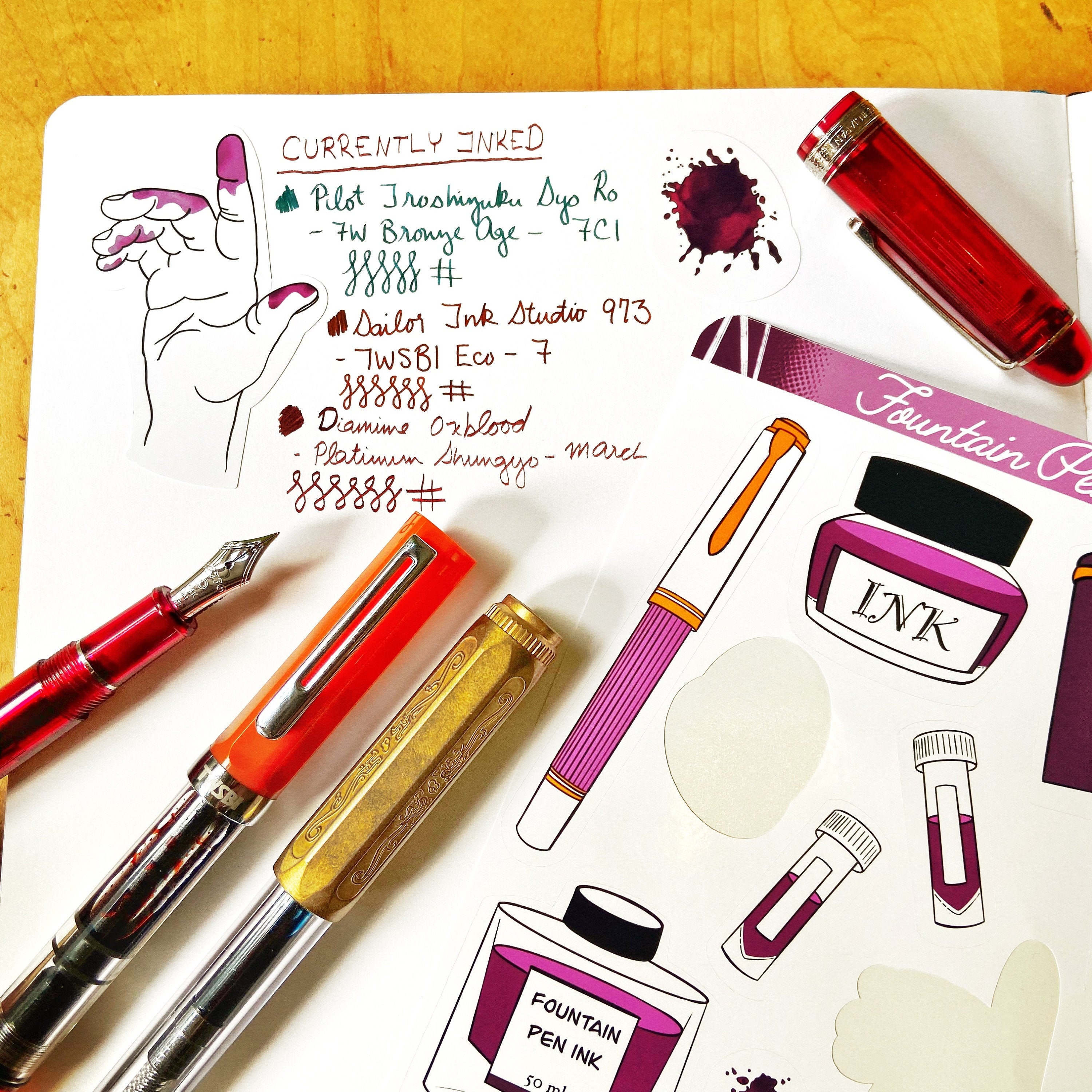 Fountain Pen Sticker Sheet 5 Colors Available - Etsy