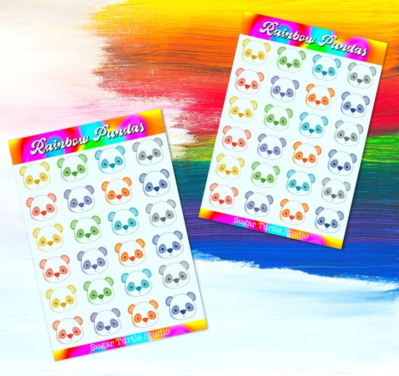 Rainbow Panda Stickers Cute Panda Sticker Sheet Planner - Etsy