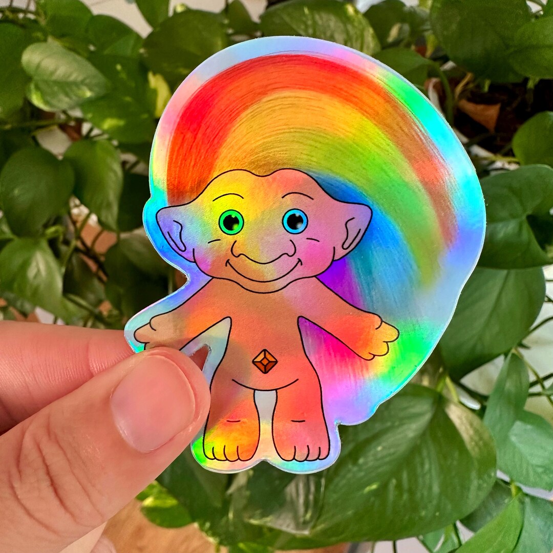 Holographic Rainbow Troll Vinyl Sticker - Cute 90s Nostalgia Sticker - Etsy