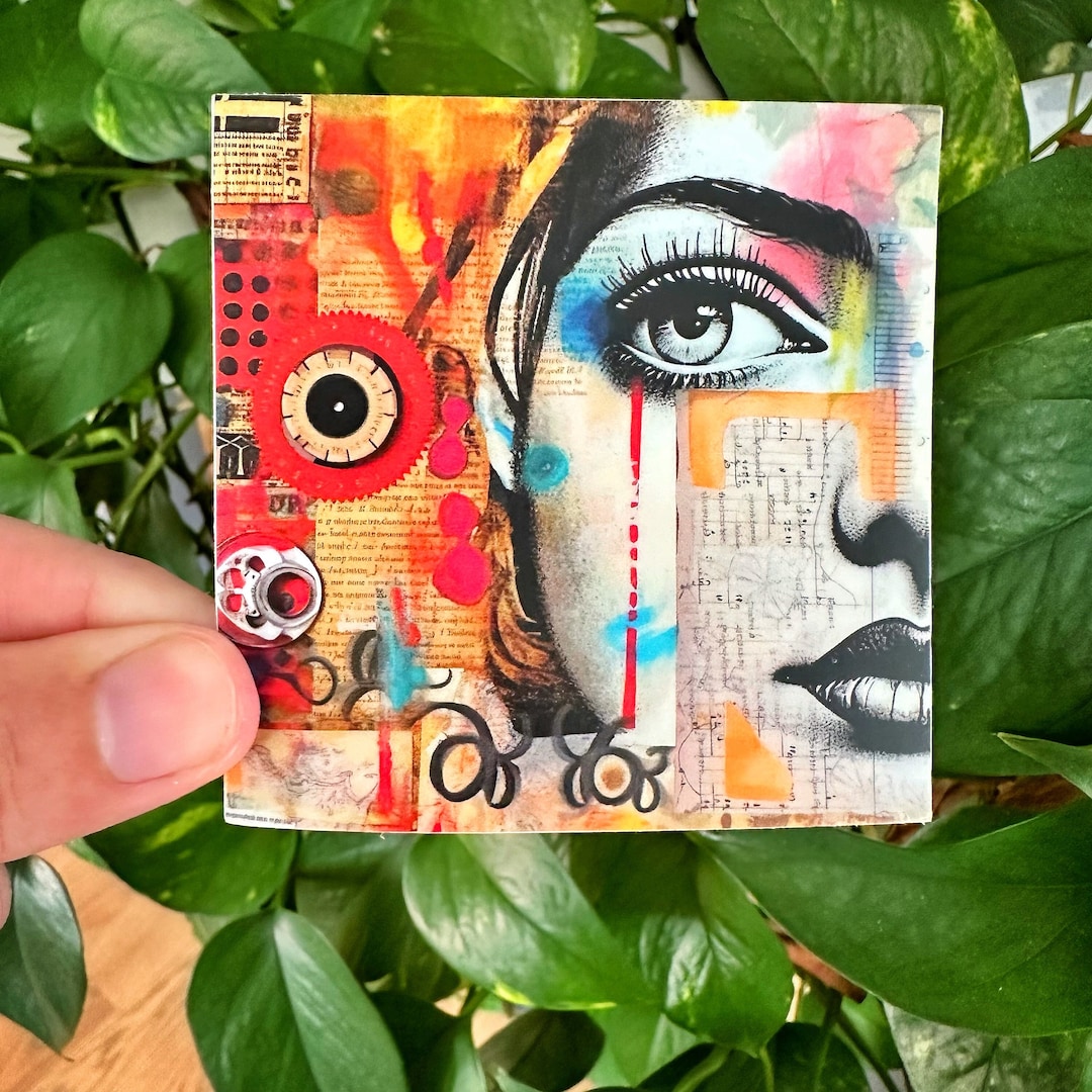 Collage Face Vinyl Sticker - Cute Collage Art Sticker - Creative ...