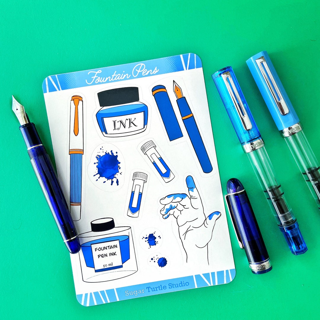 Fountain Pen Sticker Sheet - 5 Colors Available - Etsy