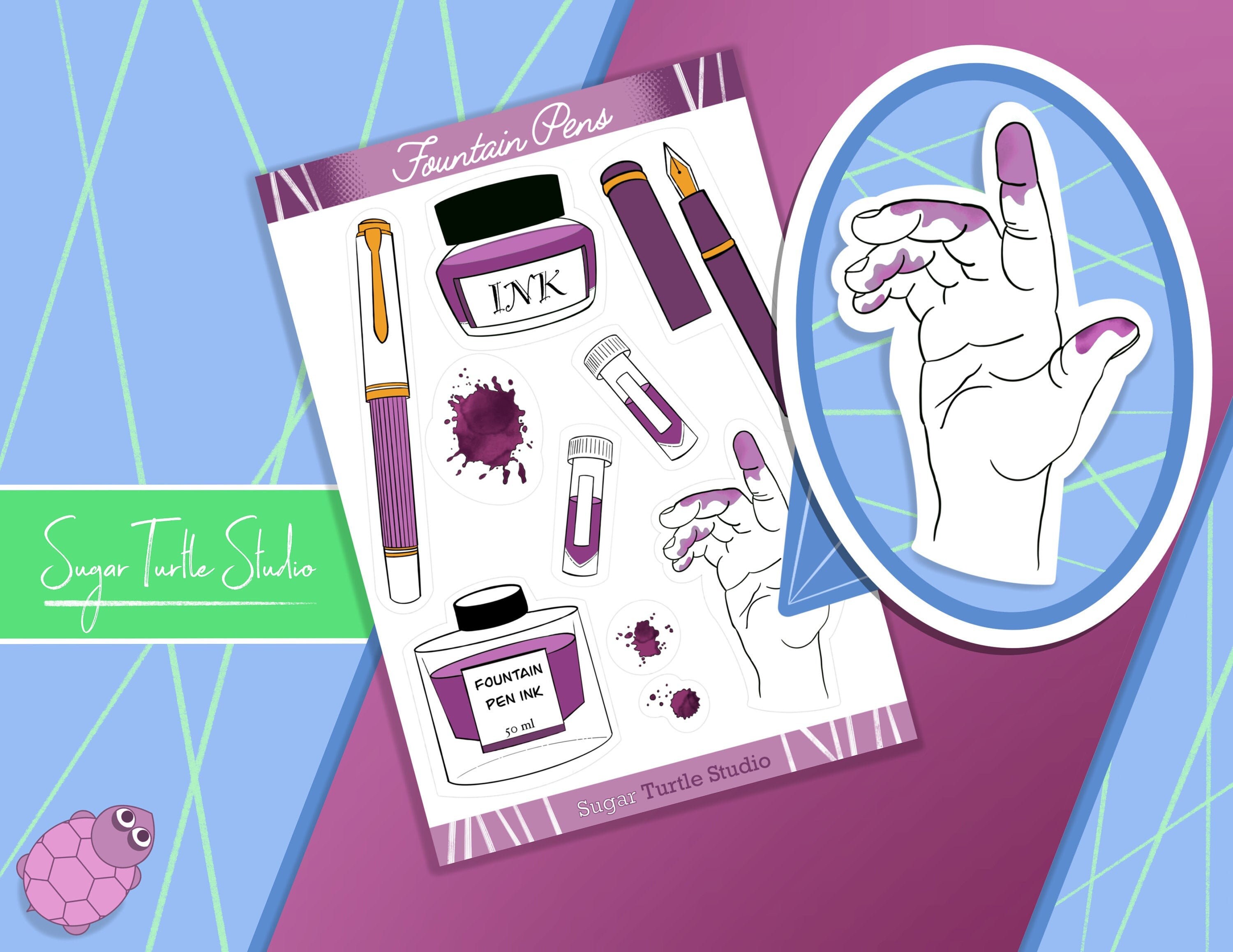 Fountain Pen Sticker Sheet 5 Colors Available - Etsy
