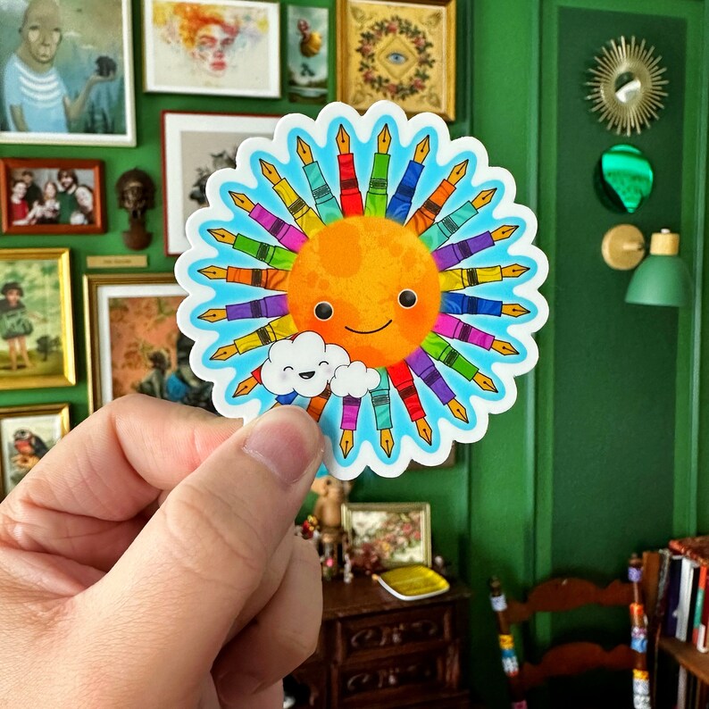 Pen Sun Fountain Pen Vinyl Sticker Happy Rainbow Sunshine - Etsy
