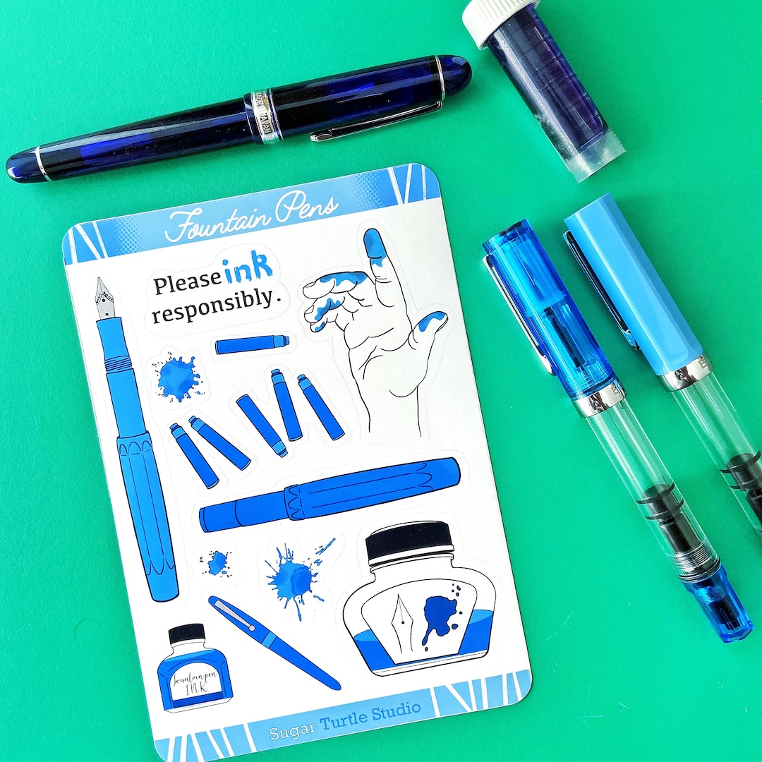 Fountain Pen Sticker Sheet - 5 Colors Available - Etsy