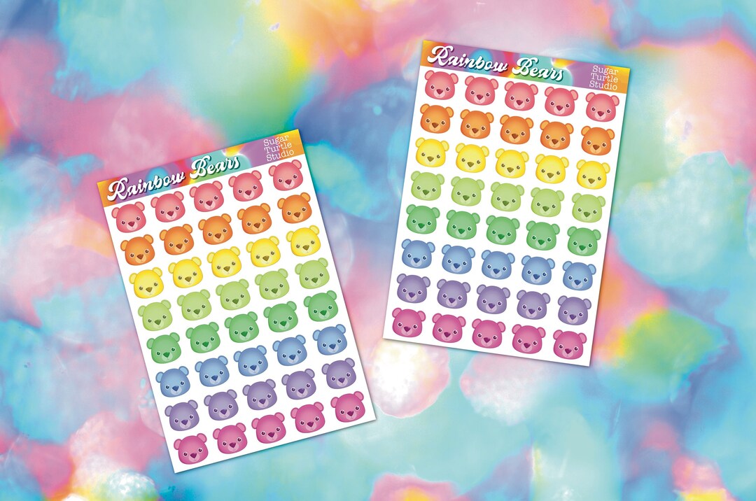 Rainbow Bear Stickers! Cute Colorful Bear Sticker Sheet! Planner ...