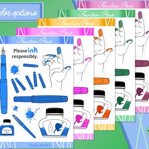 Fountain Pen Sticker Sheet - 5 Colors Available - Etsy