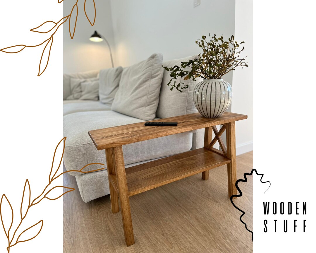 Handmade Oak Stool Wooden Side Table Handcrafted Bench Farmhouse Style ...