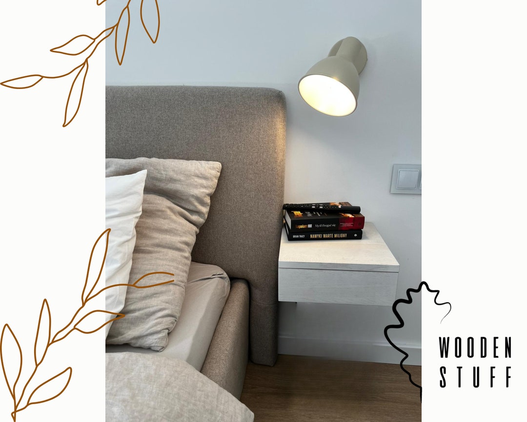 Floating Bedside Table, Oak, White Color, With a Drawer - Etsy