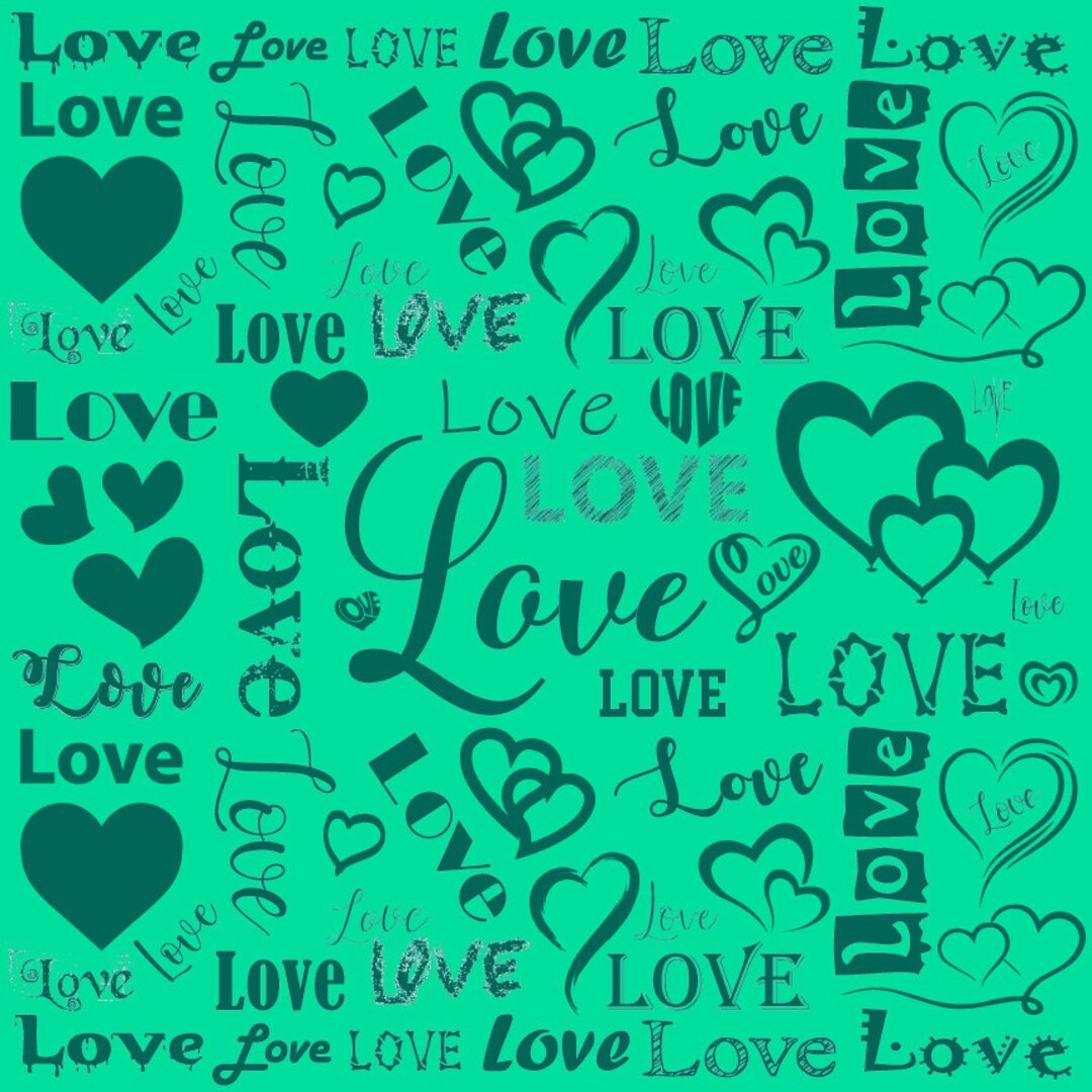 Adobe Illustrator Vector Dark Teal Love & Heart Pattern 12"x12" Digital ...
