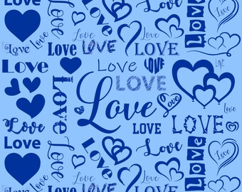Adobe Illustrator Vector Light Blue Love & Heart Pattern 12x12 Digital ...