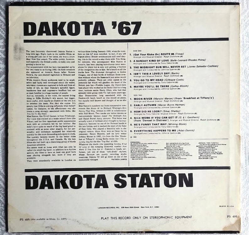Rare Dakota Staton Dakota '67 / Vinyl LP / original 1967 London Records ...