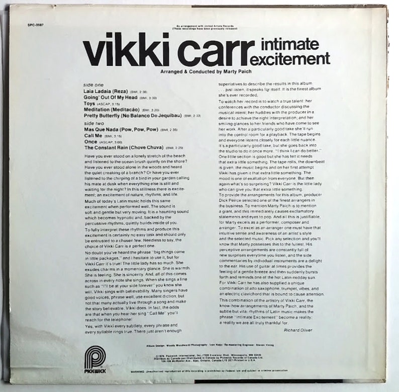 Vikki Carr – Intimate Excitement / Vinyl LP / *1978 Pickwick Records ...