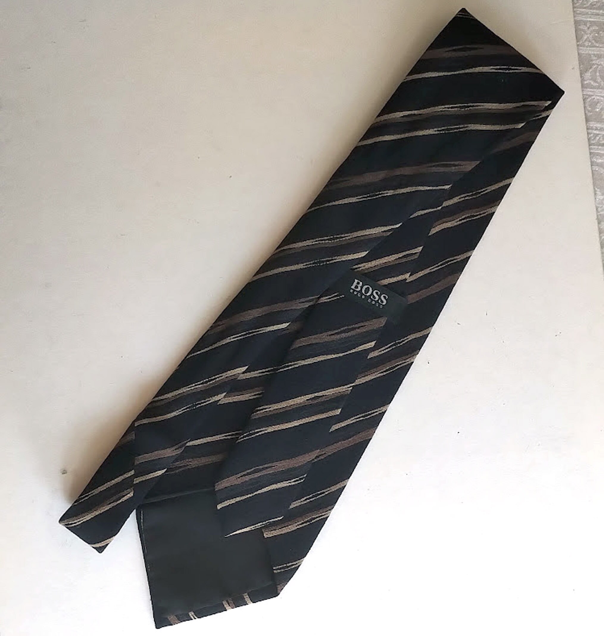 Vintage* Hugo Boss - Silk Necktie / Made in Italy / Black W/ Irregular ...