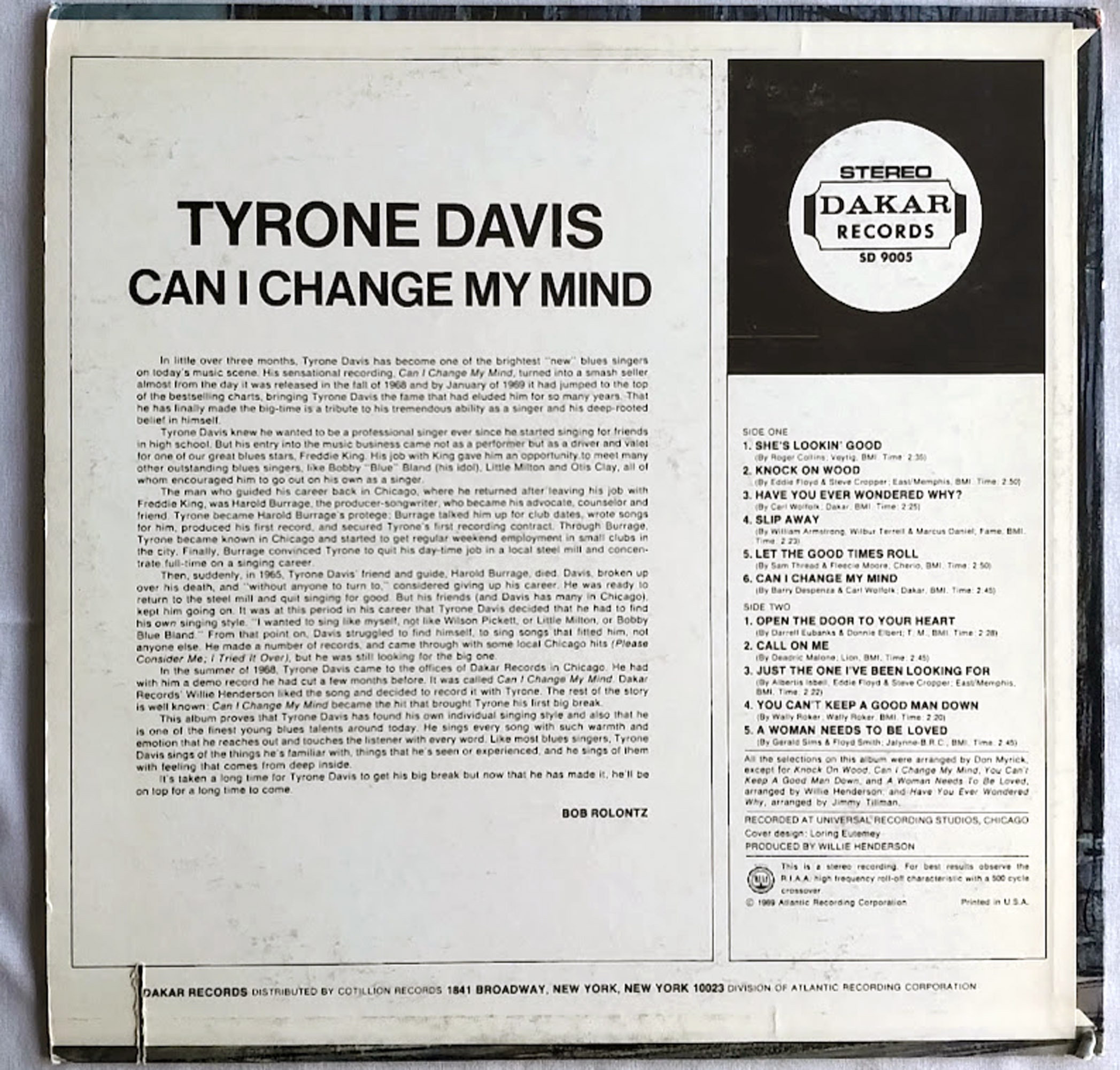 Tyrone Davis Can I Change My Mind / Vinyl LP/ original 1969 Dakar Records US Release/ First ...