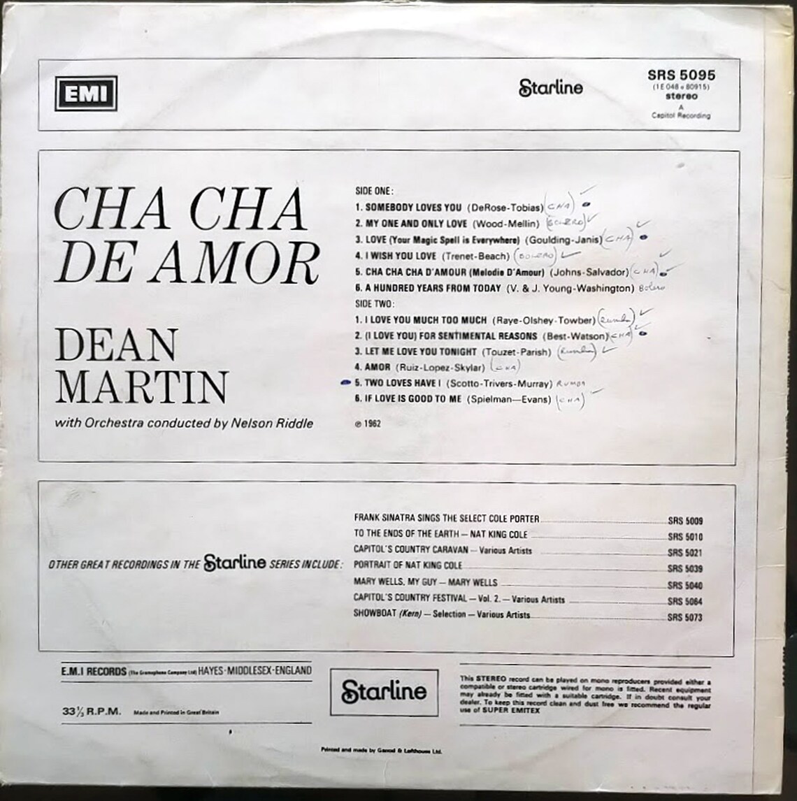 Dean Martin Cha Cha De Amor / Vinyl LP/ 1971 Starline/ Capitol Records ...