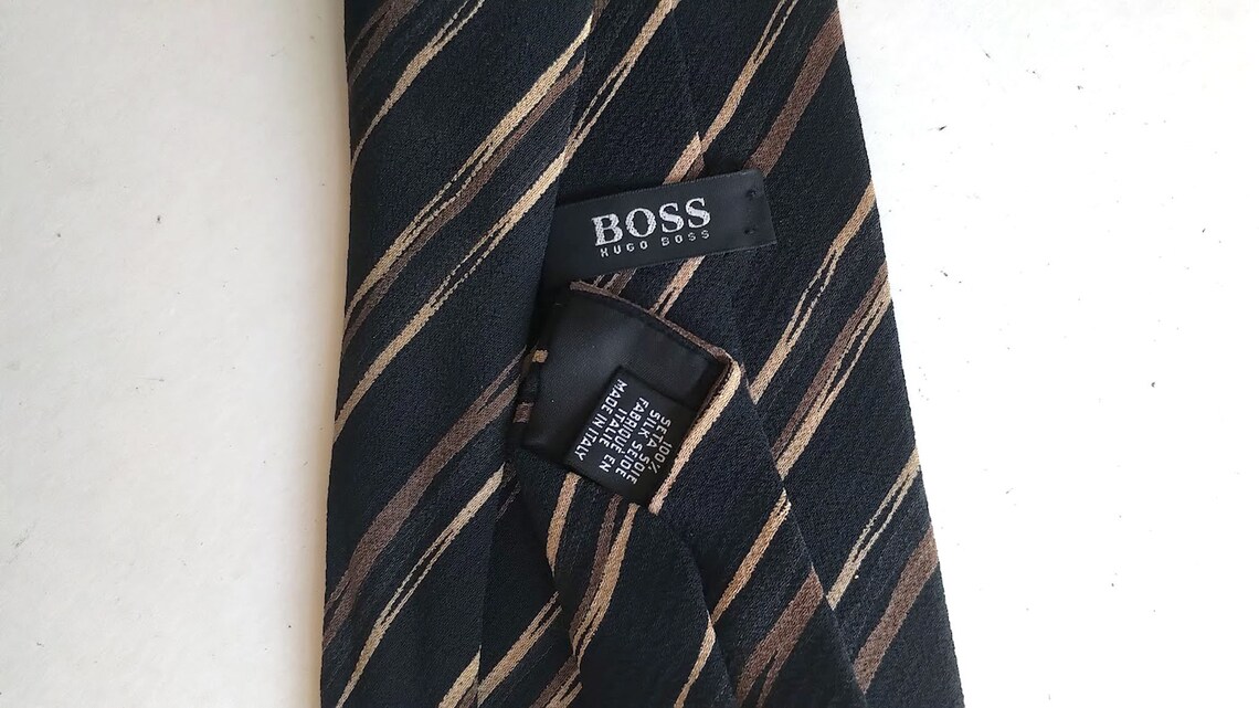 Vintage Hugo Boss Silk Necktie / Made in Italy / Black W/ Irregular ...