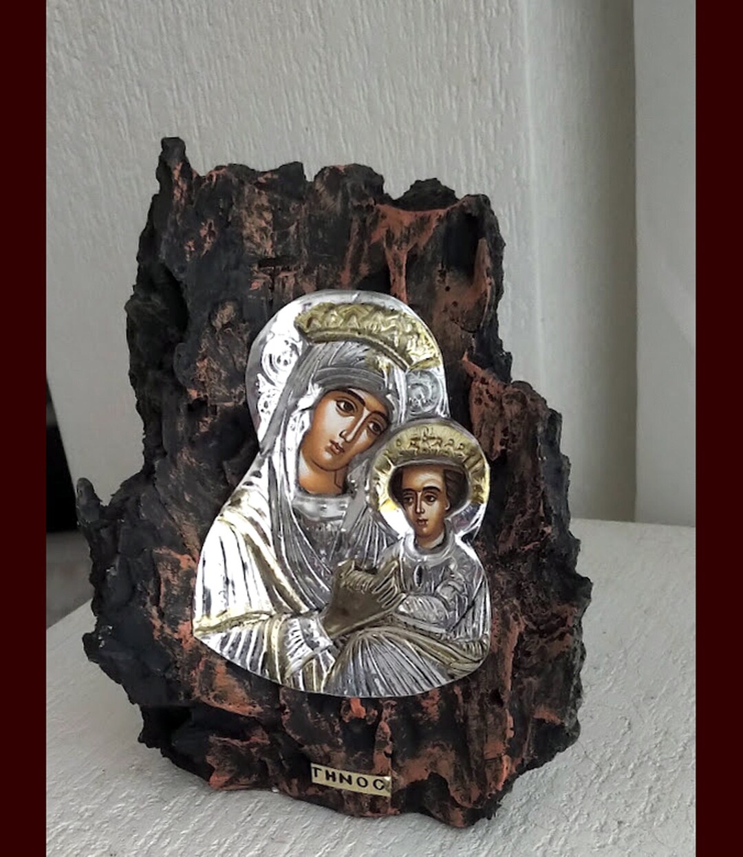 Vintage Greek Orthodox Byzantine Icon / Virgin Mary and Child on Bark ...