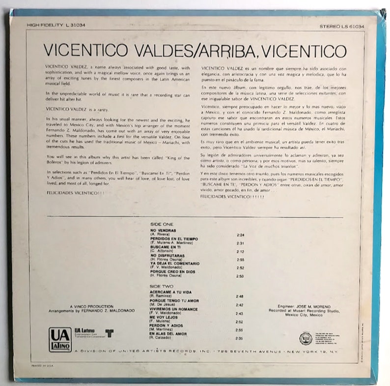Vicentico Valdés – !arriba Vicentico! / Vinyl LP/ *original 1968 UA ...
