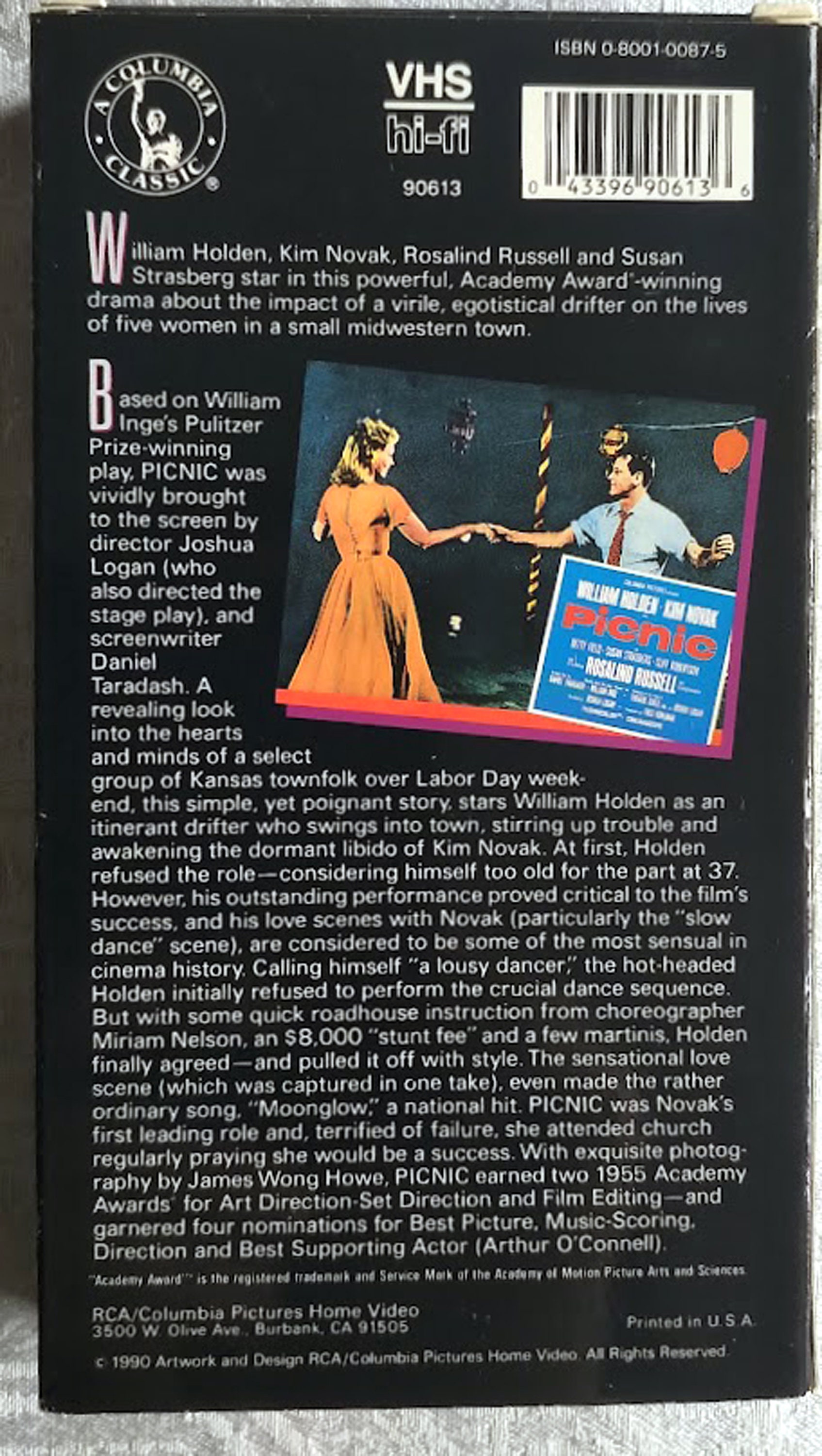PICNIC 1955 Columbia Classics VHS 1990 / Letter-box Format 2.55:1 / Hi ...