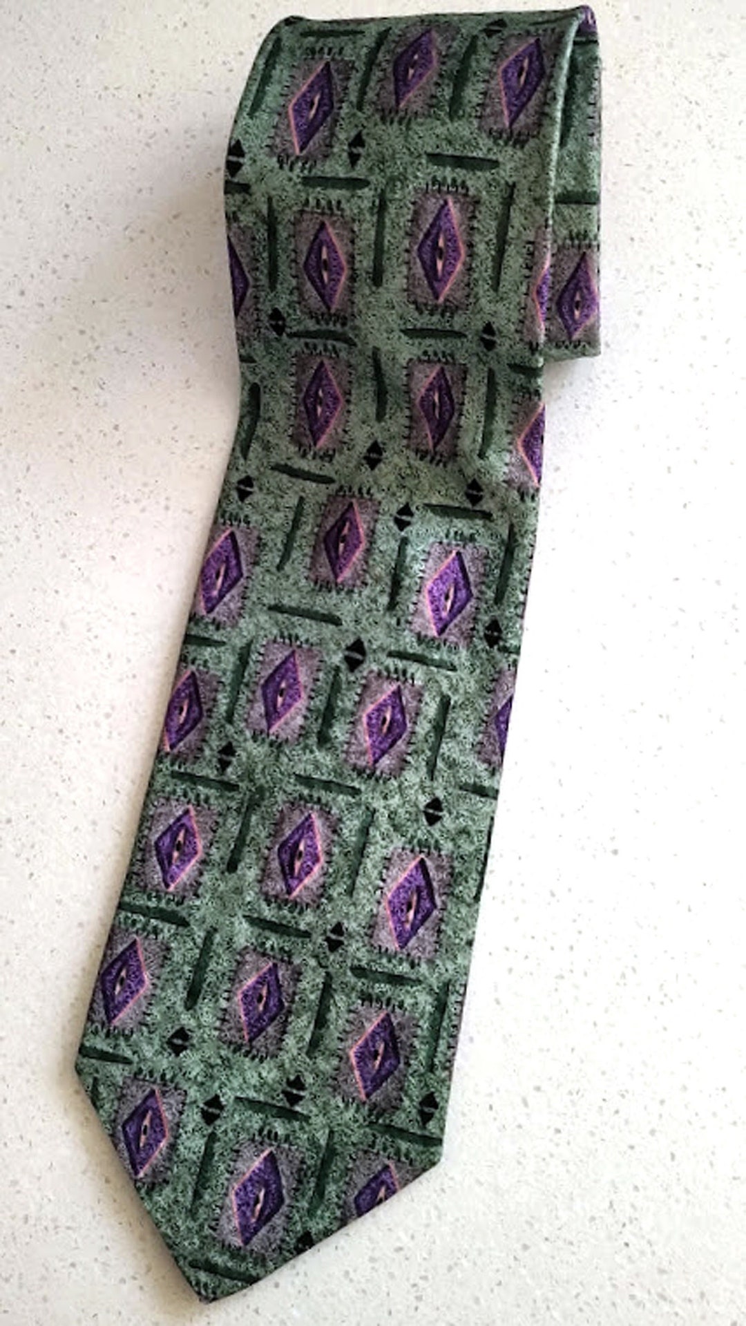 Vintage Robert Talbott Studio Silk Necktie / Imported Silk/ Hand Sewn/ Mint & Hunter Green W ...