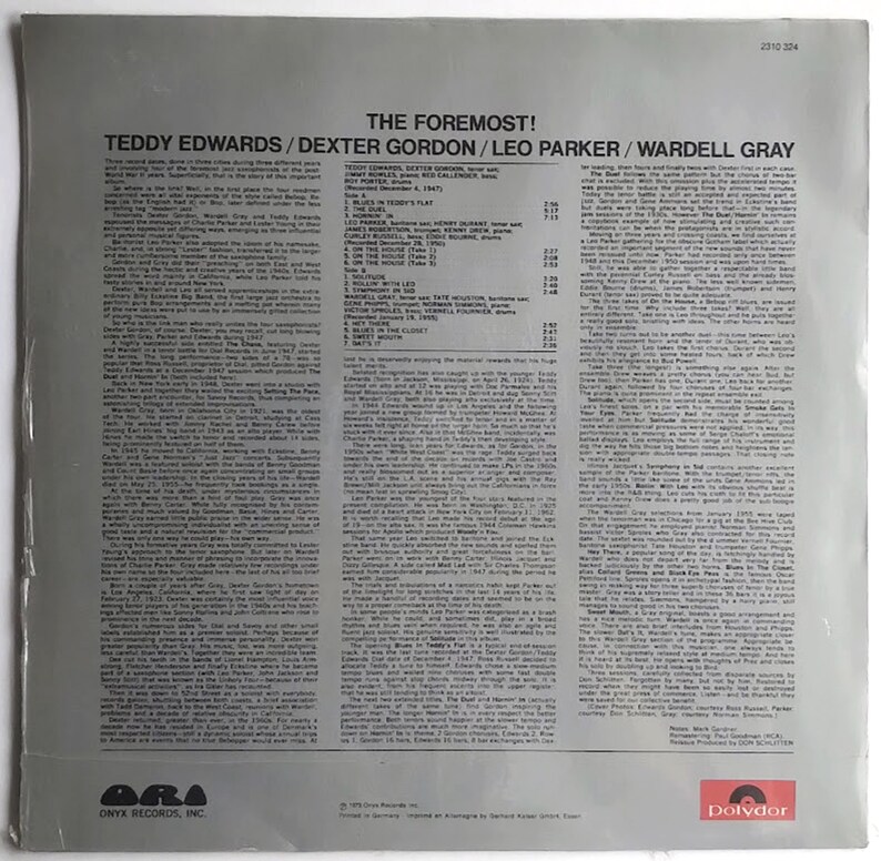 Teddy Edwards, Dexter Gordon, Leo Parker, Wardell Gray – the Foremost ...