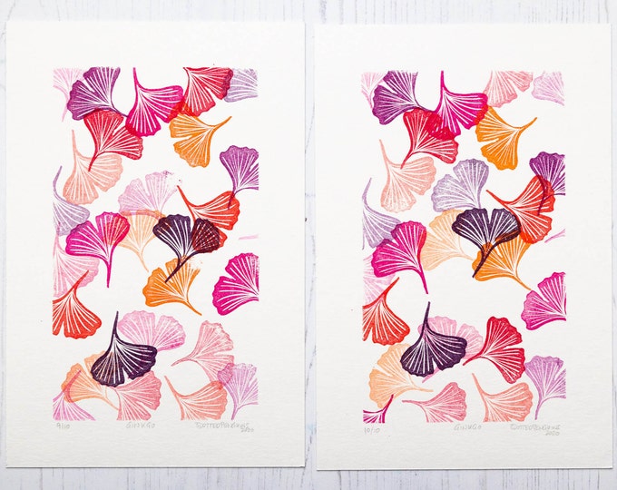 Ginkgo Leaves Limited Edition Print, Original Blockprint, 24x16 Cm/ 9 ...