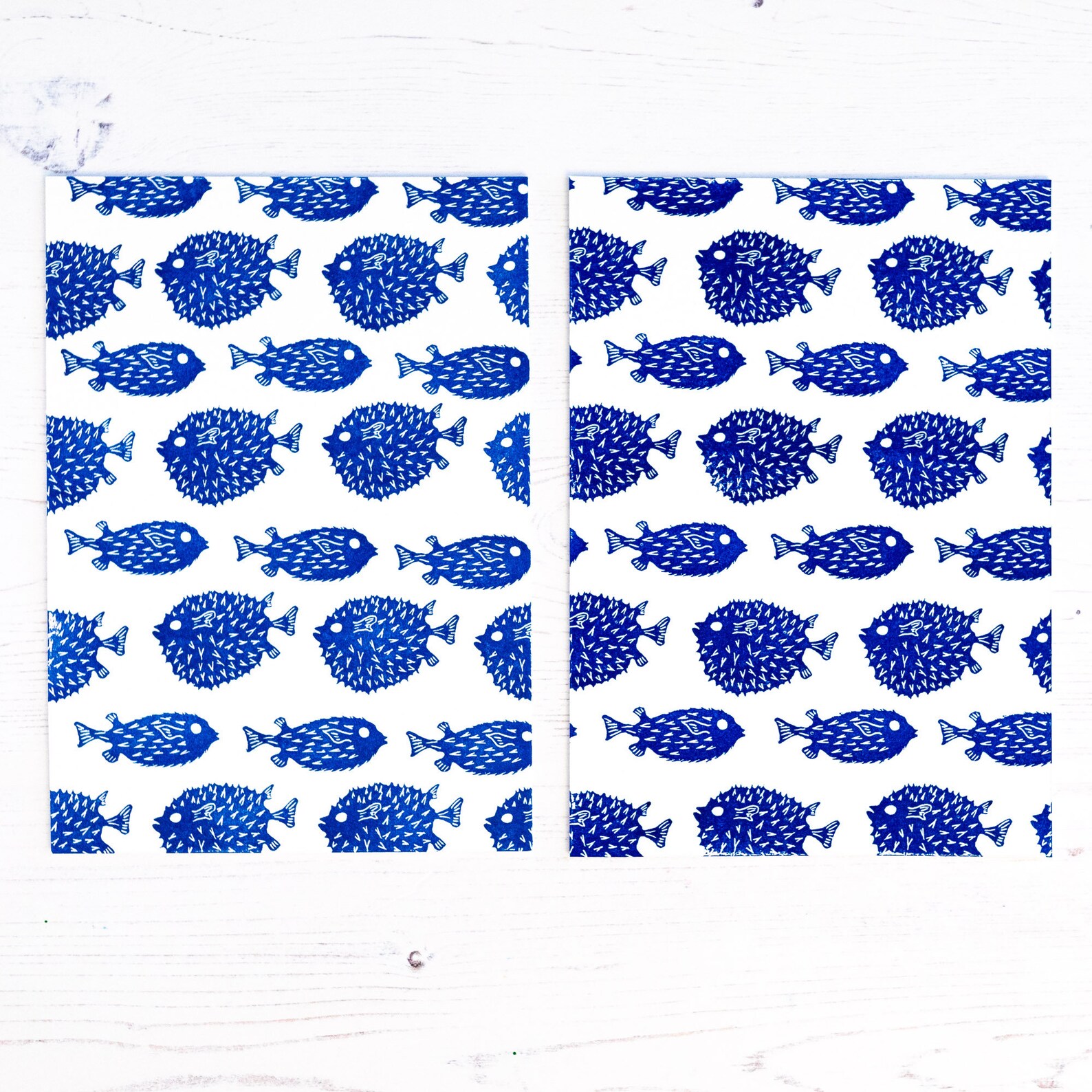 Porcupine Fish Original Block Print 21x15cm Blue - Etsy