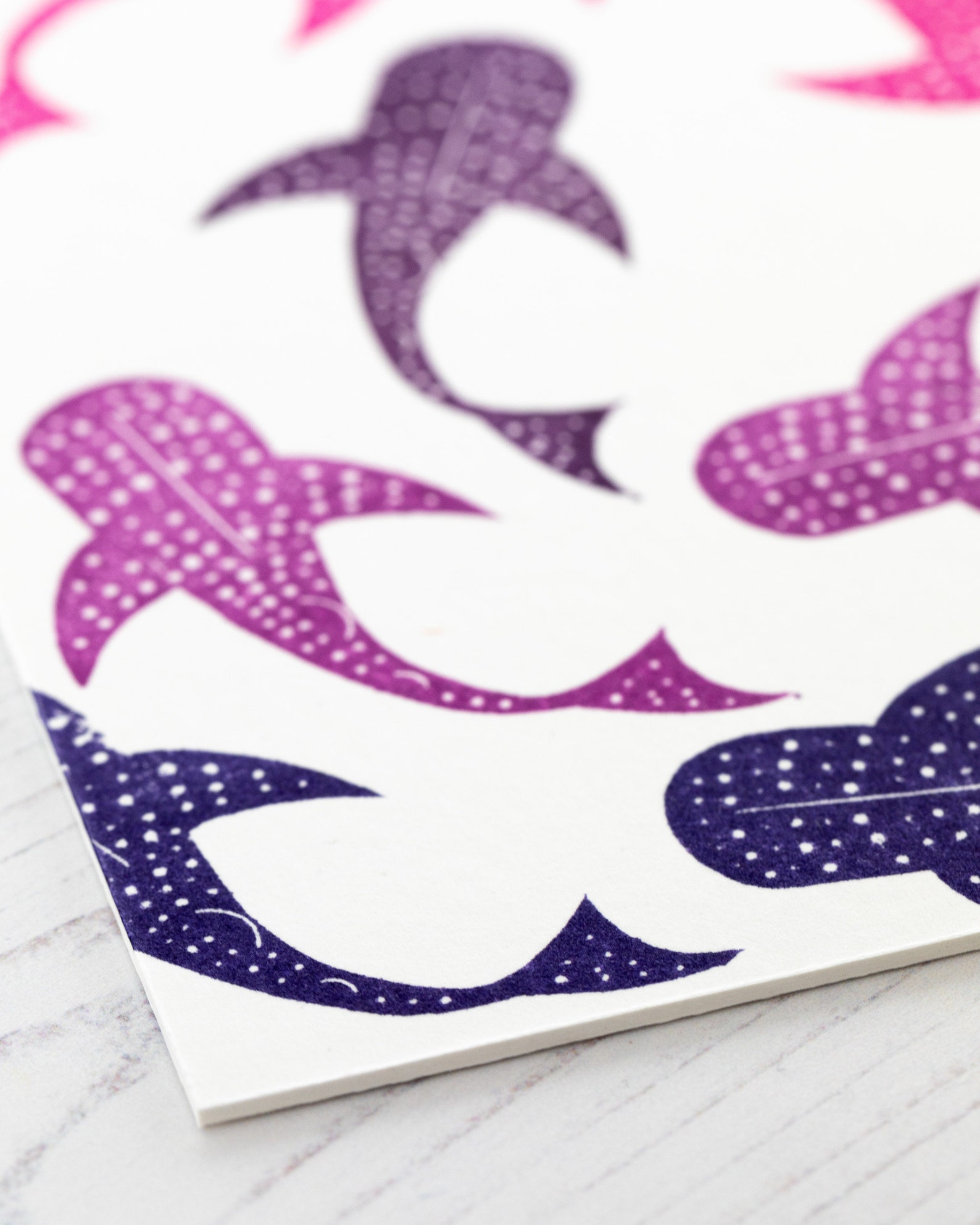 Swirling Whale Sharks, Original Block Print, 21x15cm, Warm Colours ...