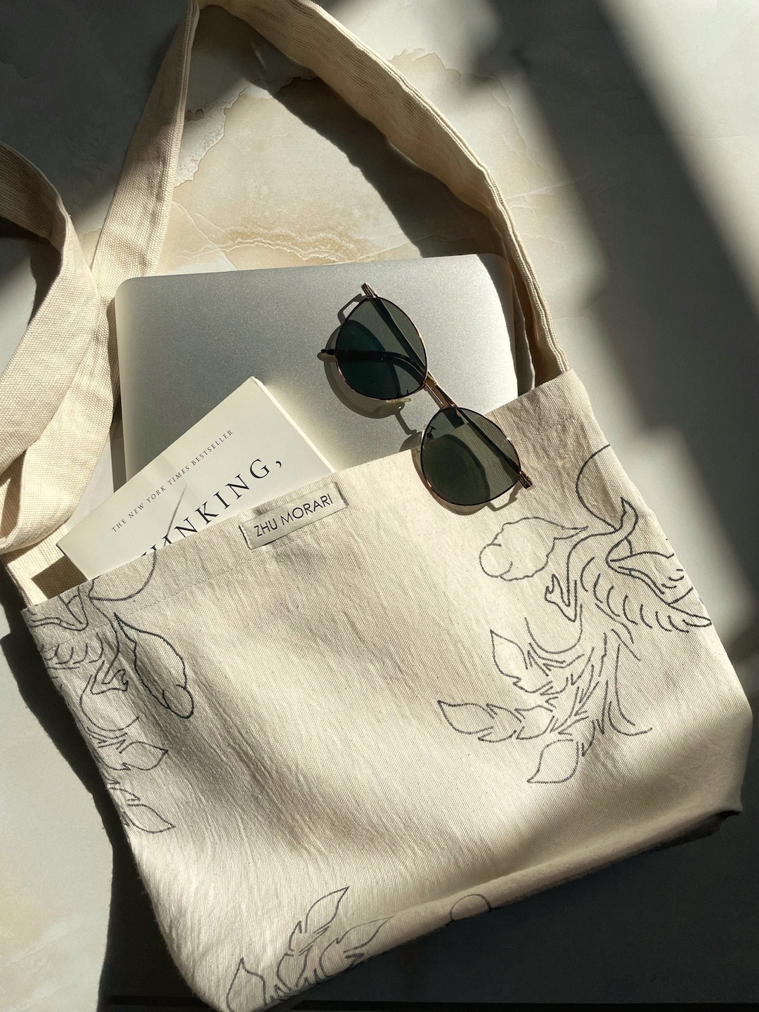 Hand-drawn Art Cotton Canvas Crossbody Bag - Custom Strap Length - Etsy