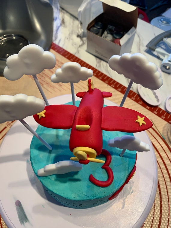 Fondant Airplane Cake Topper With Clouds | Etsy