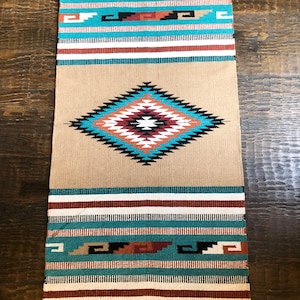 Tan and Teal Aztec Rug, Tribal Rug, Southwestern Throw Rug, Kilim, Boho ...
