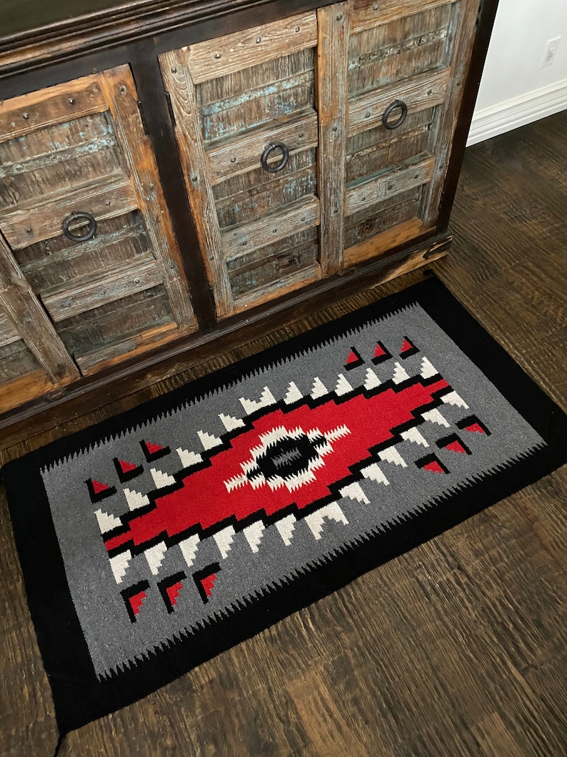 Black and Grey Aztec Rug Tribal Rug Southwestern Throw Rug | Etsy