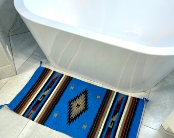 Small Tan and Teal Aztec Rug, Tribal Rug, Southwestern Rug, Kilim, Boho ...