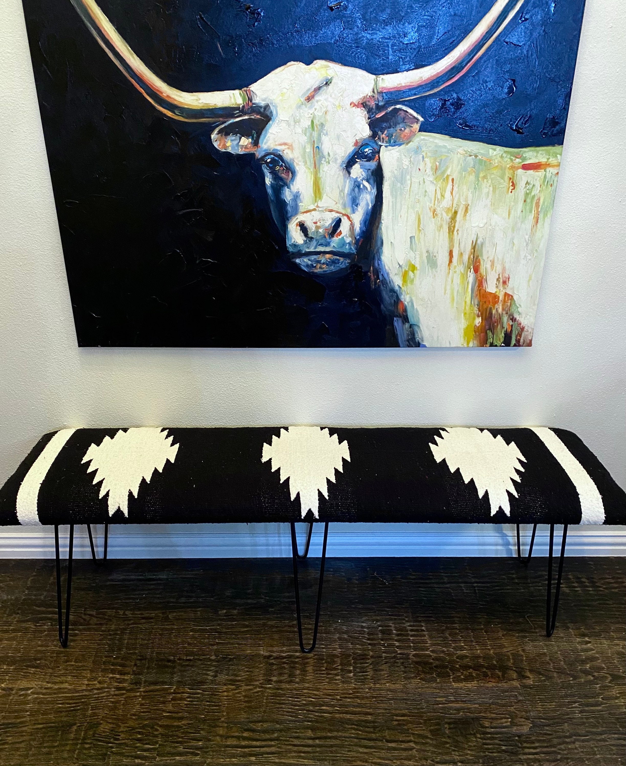 Black and White Aztec Farm table bench dining | Etsy