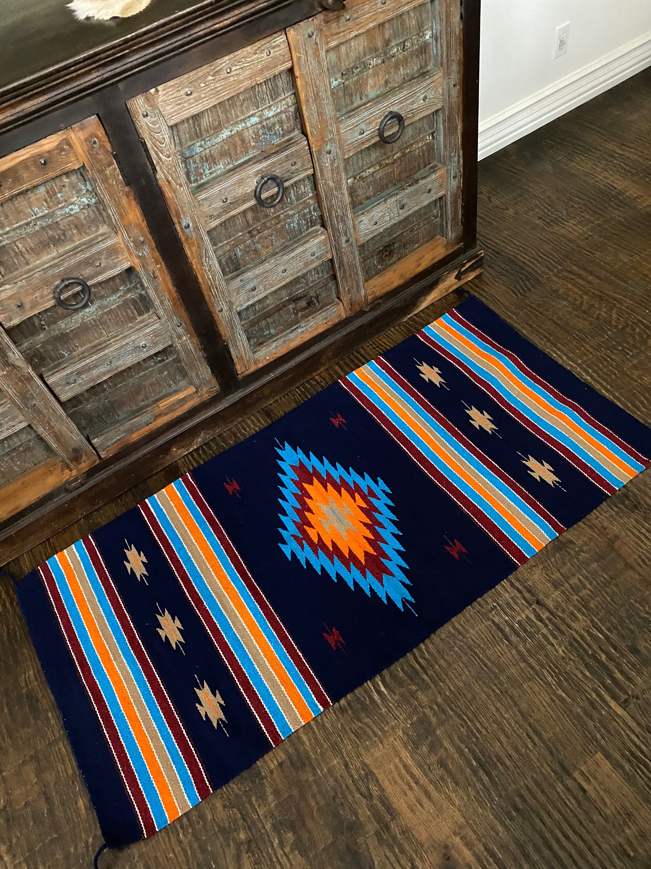 Navy & Orange Aztec rug tribal rug southwestern rug kilim | Etsy