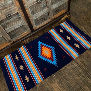 Navy & Orange Aztec Rug, Tribal Rug, Southwestern Rug, Kilim, Boho Rug ...