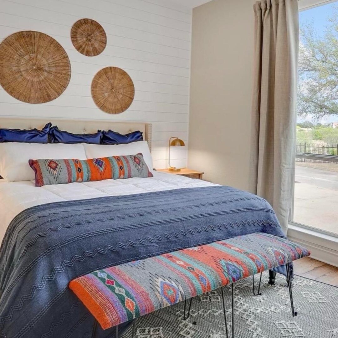 Long Aztec Upholstered Bench With Hairpin Legs, Southwest Style, Boho ...