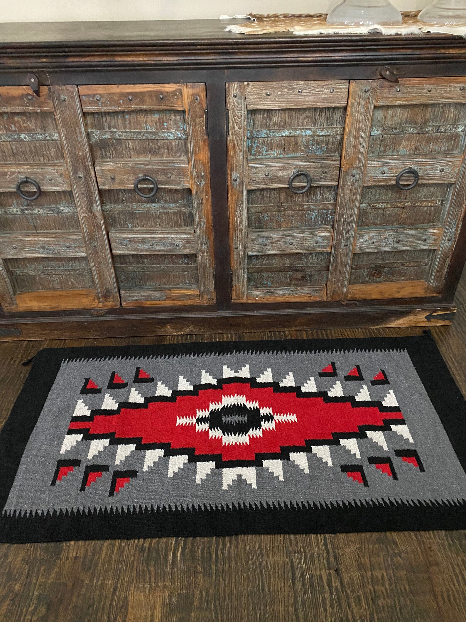 Black and Grey Aztec Rug Tribal Rug Southwestern Throw Rug | Etsy