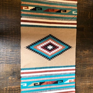 Tan and Teal Aztec Rug, Tribal Rug, Southwestern Throw Rug, Kilim, Boho ...