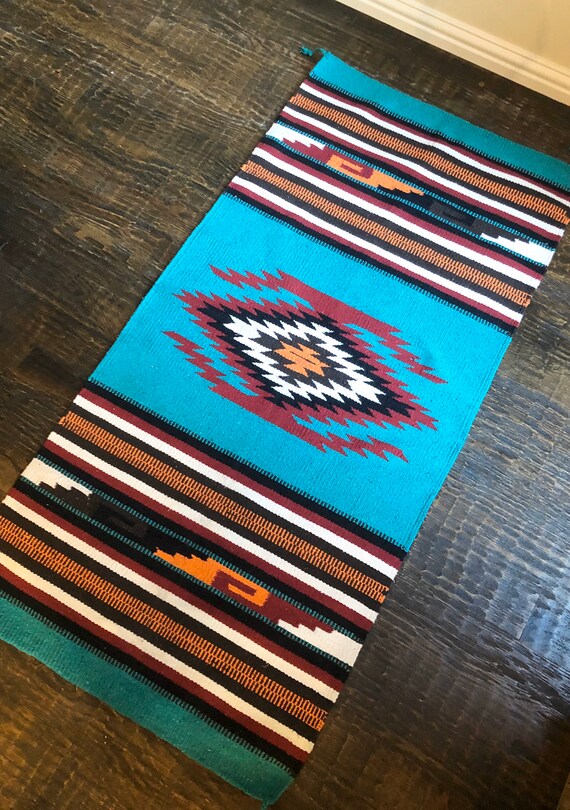 Teal Aztec rug tribal rug southwestern throw rug kilim | Etsy