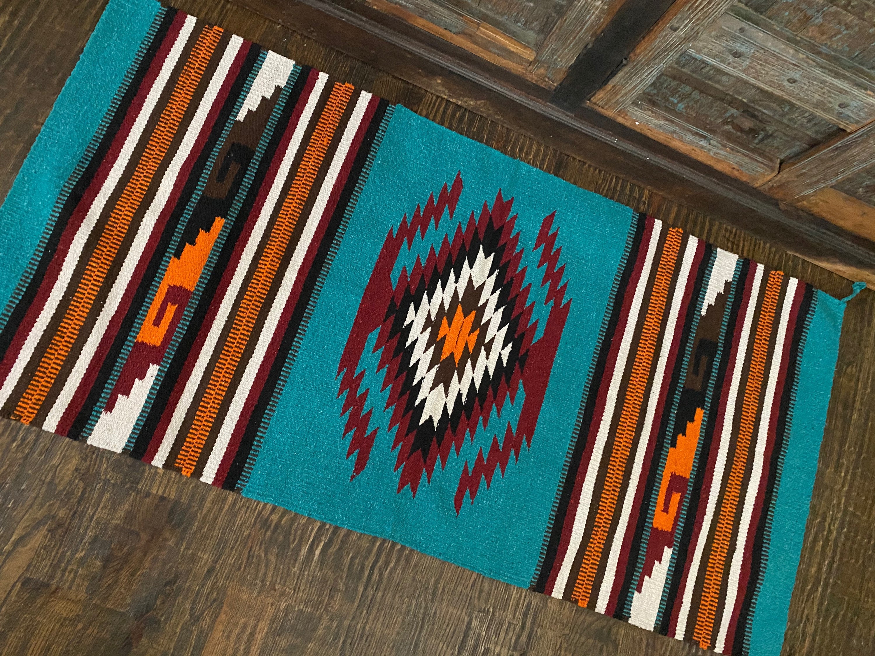 Teal Aztec Throw Rug: Southwestern Tribal Boho Decor (32x64) - Etsy