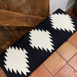 Black & White Aztec Upholstered Bench With Hairpin Legs: Dining Height ...
