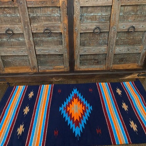 Navy & Orange Aztec Rug, Tribal Rug, Southwestern Rug, Kilim, Boho Rug ...