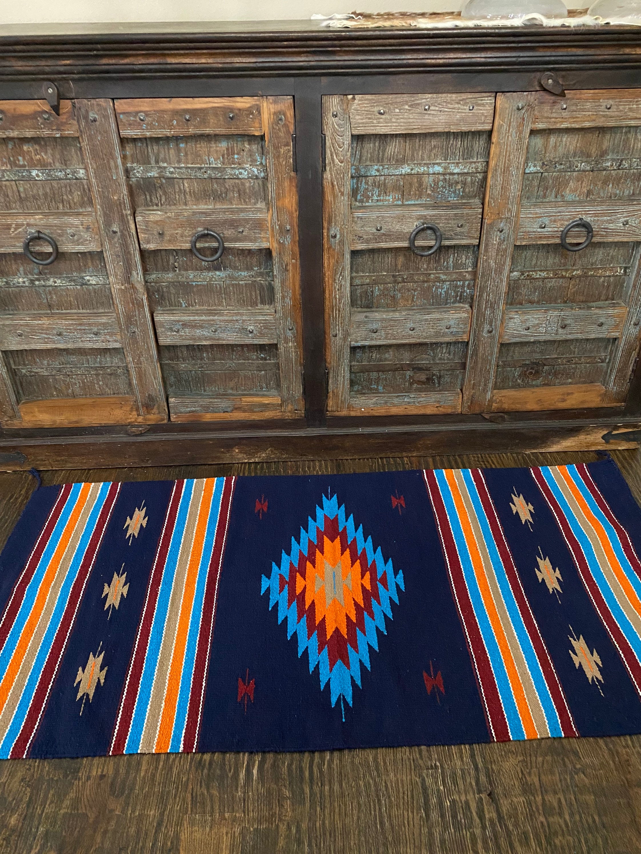 Navy & Orange Aztec rug tribal rug southwestern rug kilim | Etsy