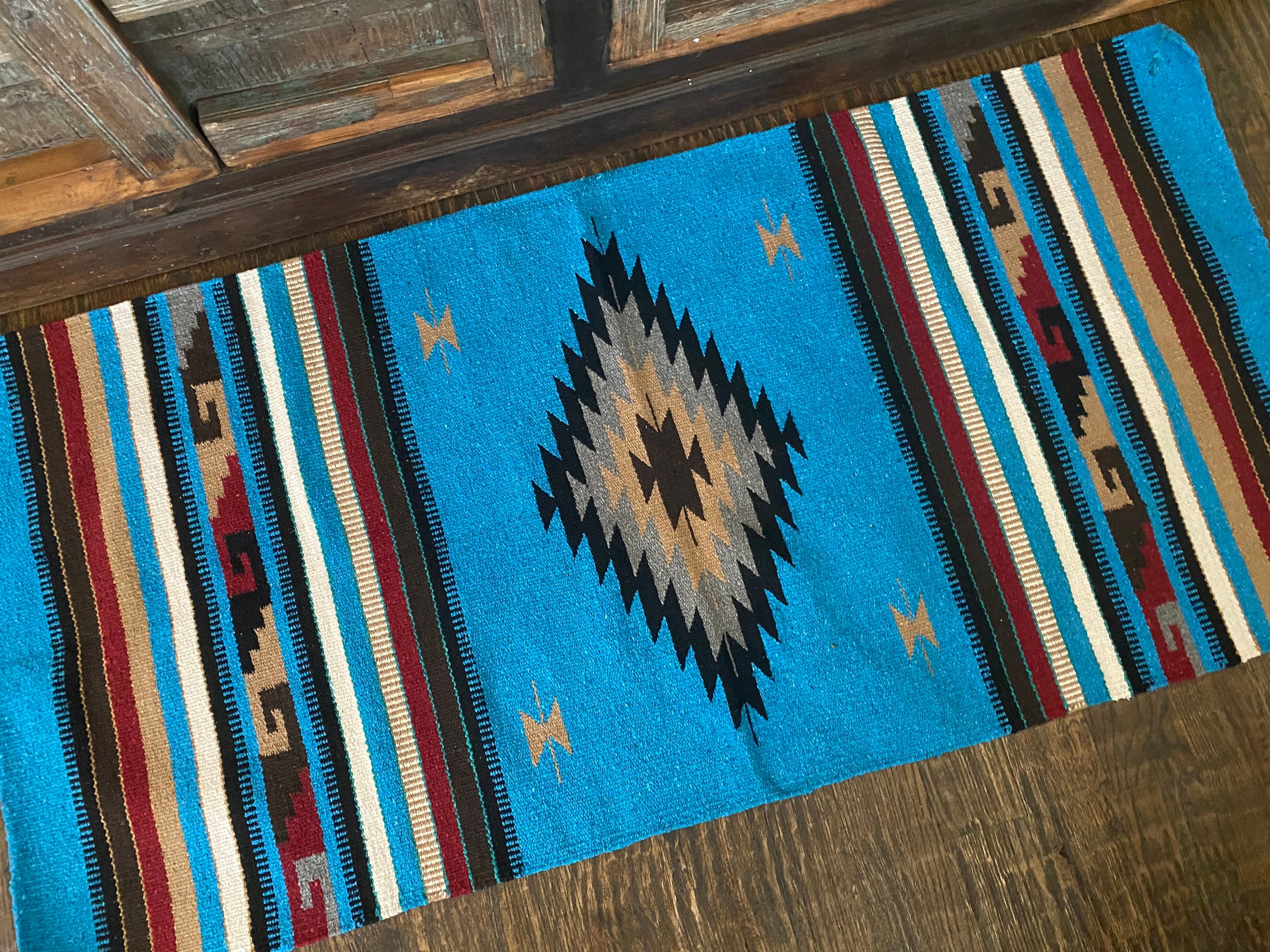 Turquoise Aztec Rug Tribal Rug Southwestern Throw Rug | Etsy