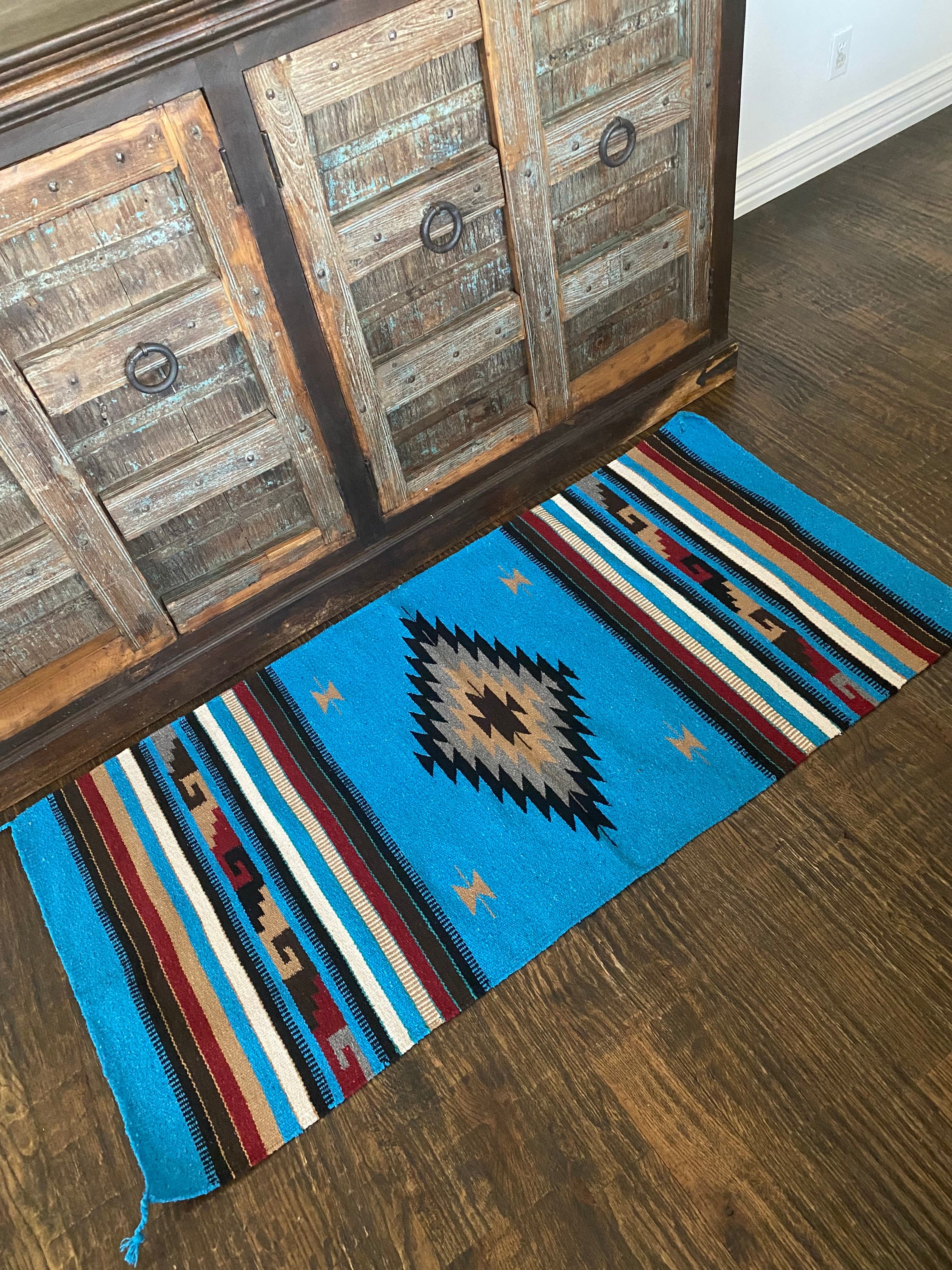Turquoise Aztec Rug Tribal Rug Southwestern Throw Rug | Etsy
