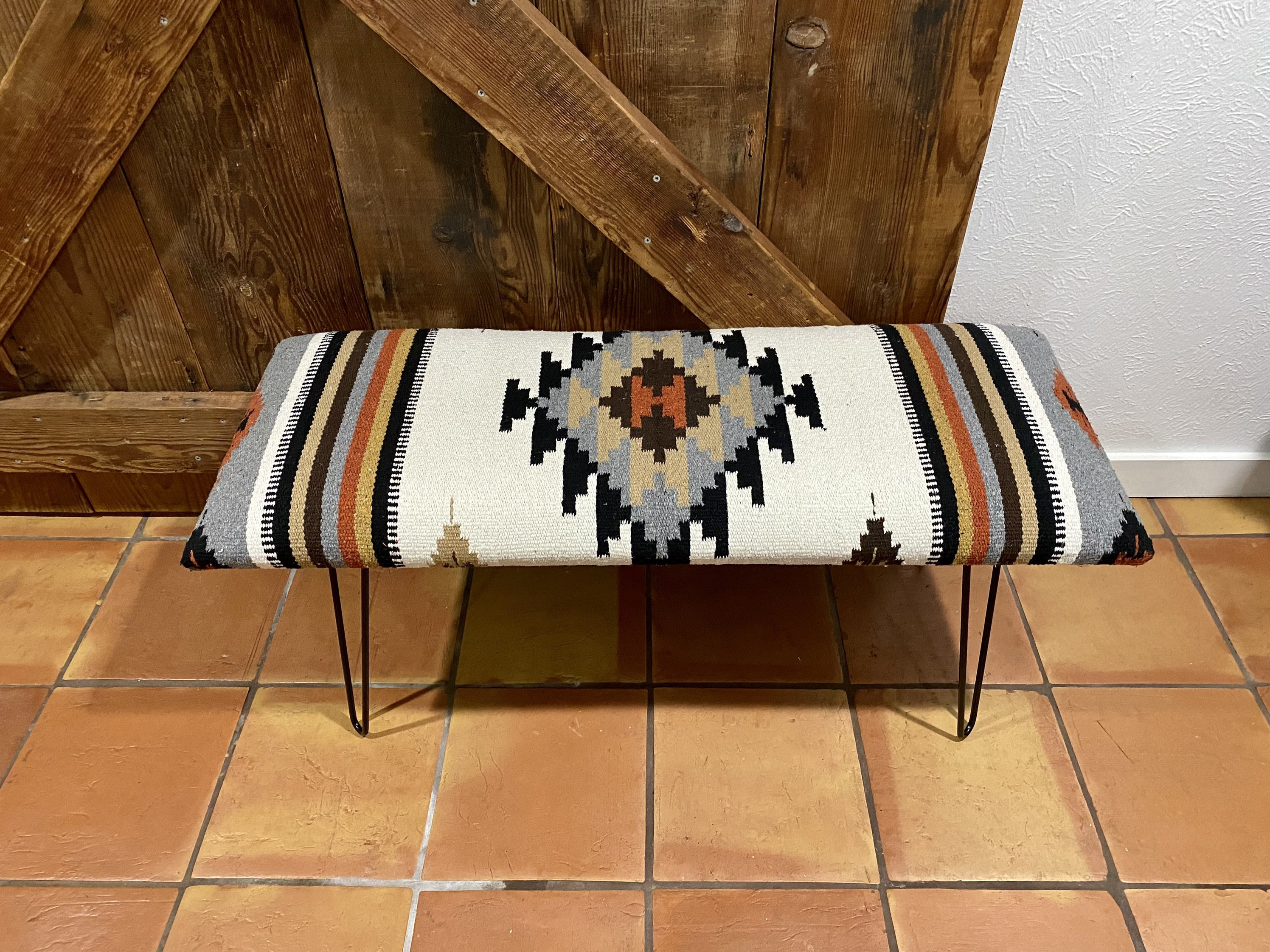 Aztec White Upholstered Bench Boho Bench Aztec Bench Farm - Etsy Canada