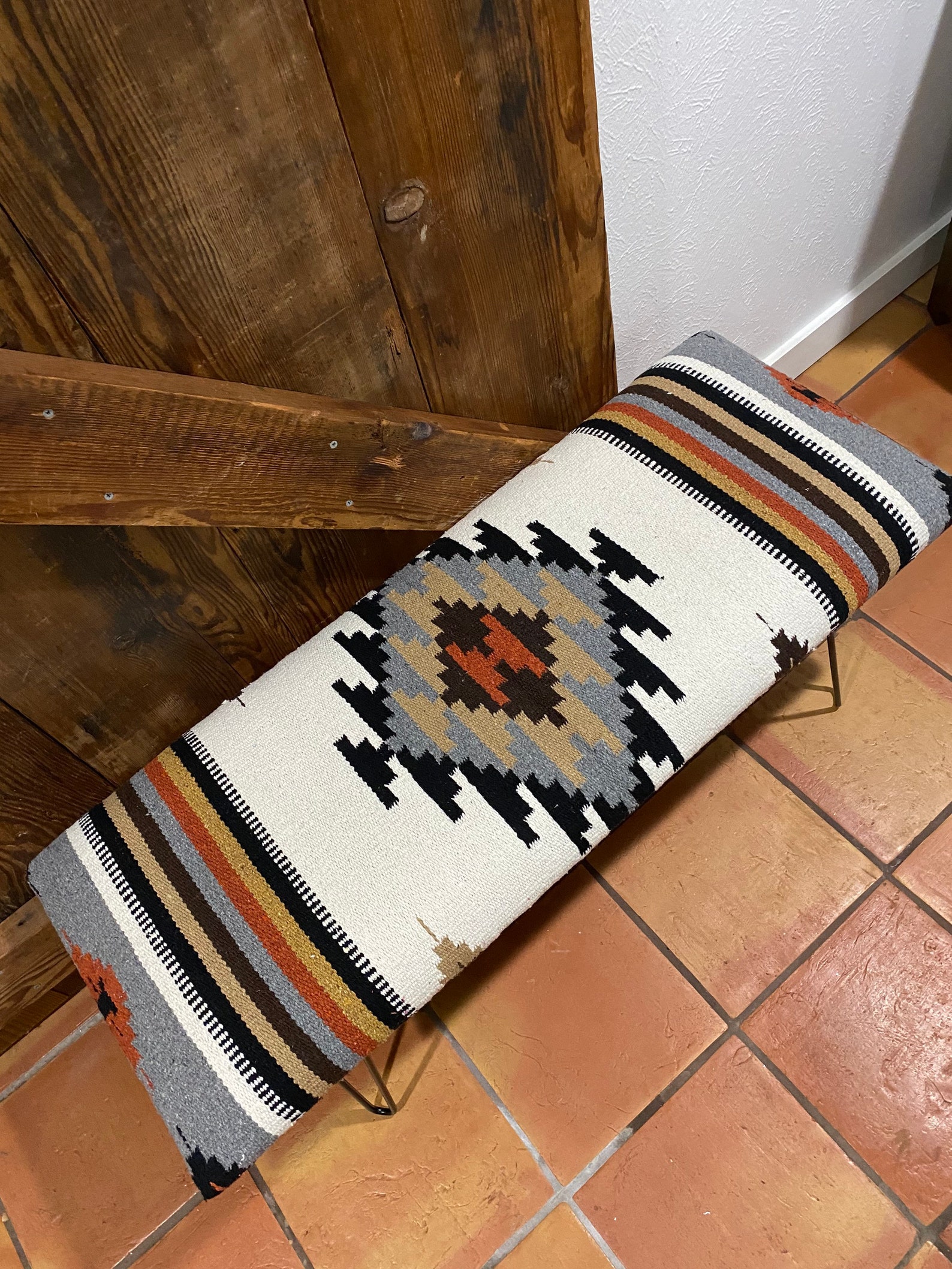 Aztec White Upholstered Bench Boho Bench Aztec Bench Farm - Etsy Canada