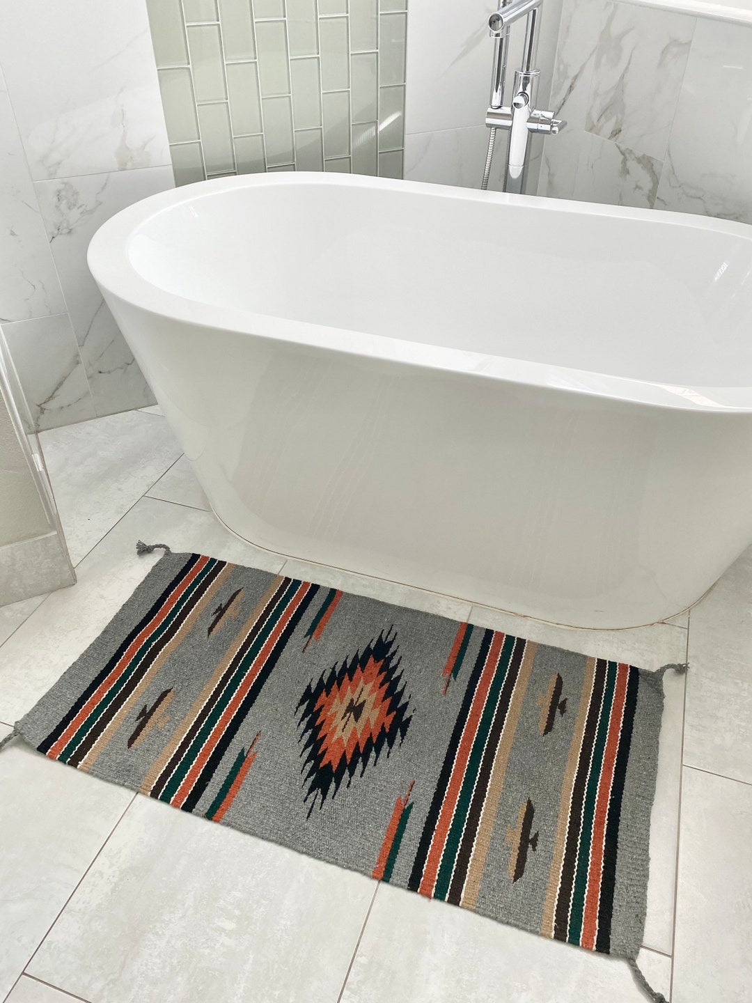 Grey and Orange Aztec Rug, Tribal Rug, Southwestern Rug, Boho Rug ...